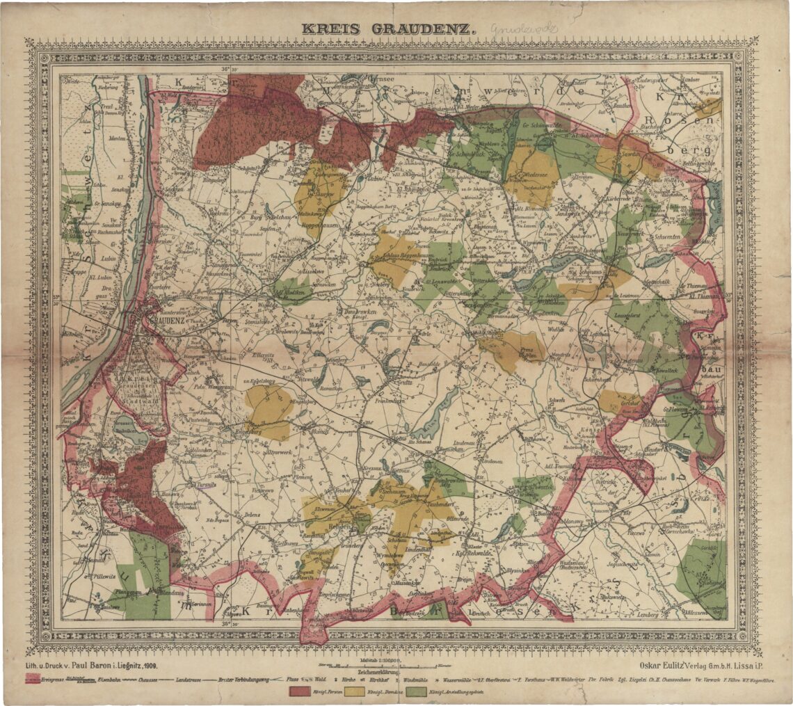 Karte vom Kreis Graudenz 1909 - Rechenberg Historia